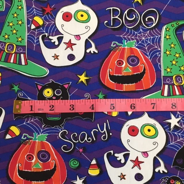 Halloween Scary Monsters on Purple 100% Cotton 60" wide by the half ...