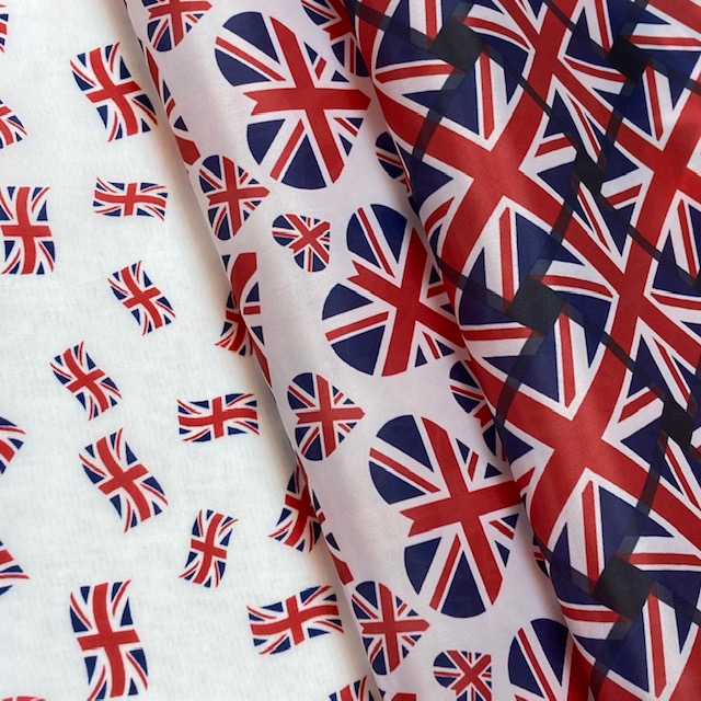 Union Jack 100% Polyester Fabrics 3 designs by the half metre - Sewcraft